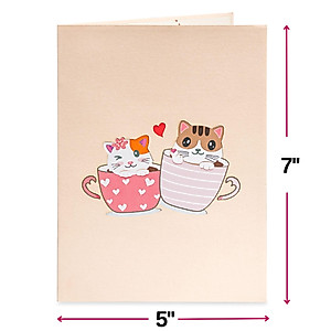 Paper Love 3D Love Cat Mug Pop Up Card - 5" x 7" Cover - Includes Envelope and Note Card