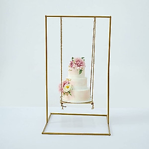 BalsaCircle 3 feet Gold Metal Swing Cake Stand Hanging Dessert Display Centerpiece Party Events Reception Home Decorations Supplies