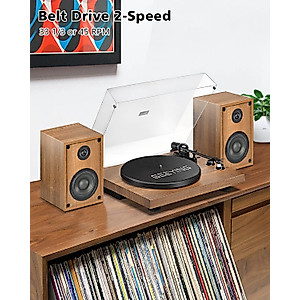 Record Player Vinyl Bluetooth Turntable with 36 Watt Stereo Bookshelf Speakers, Hi-Fi System with Magnetic Cartridge, USB Recording and Auto Stop