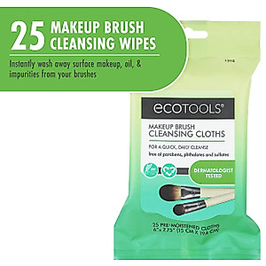 EcoTools Makeup Brush Cleansing Cloths, 25 Count - Quick & Convenient Brush Cleaner