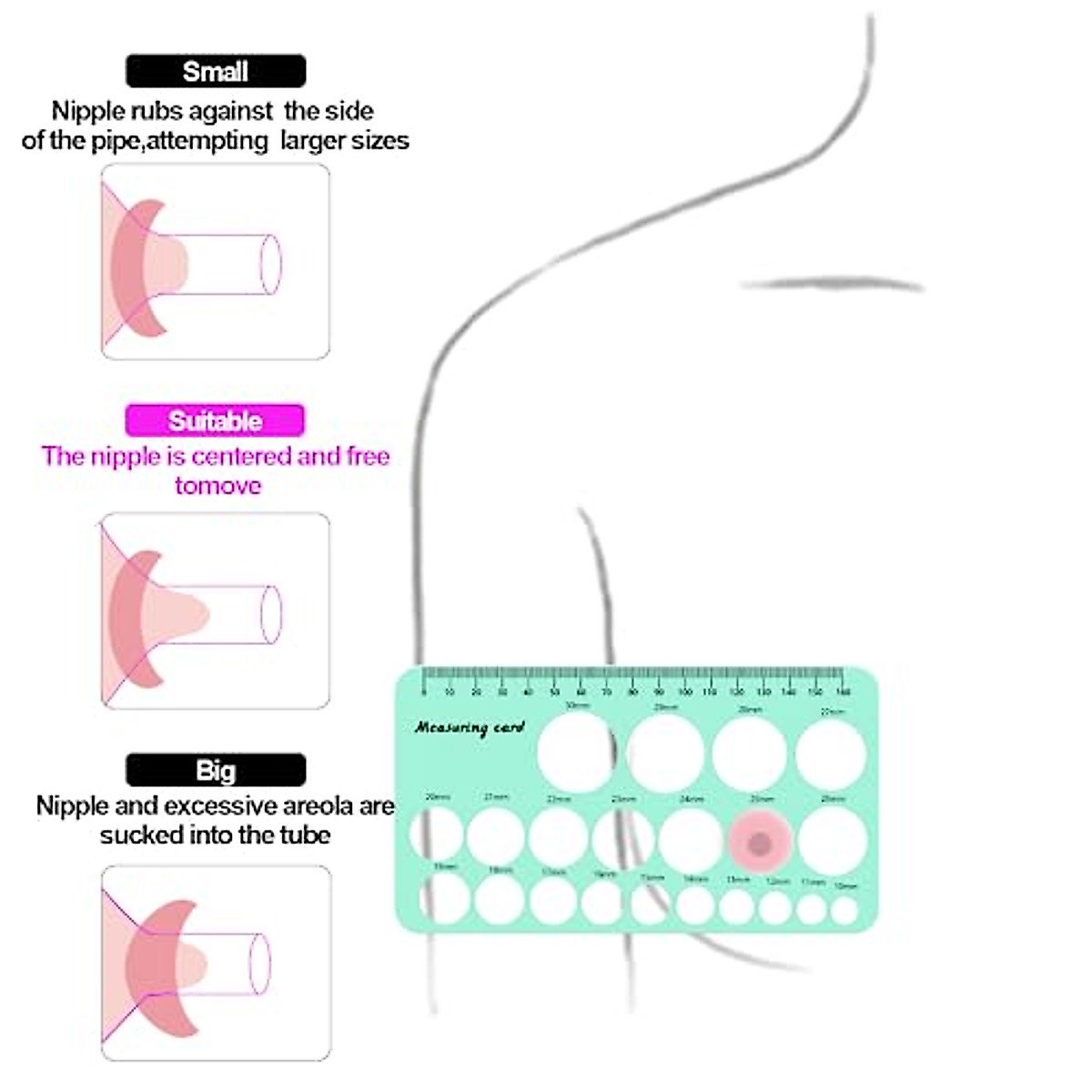 Silicone Nipples Ruler of Flange Size Measure for Nipple, Nipple Measurement Tool for Flanges Silicone and Soft in mm, Breast Pump Sizing Tool for Spectra, Medela, Momcozy, Lansinoh