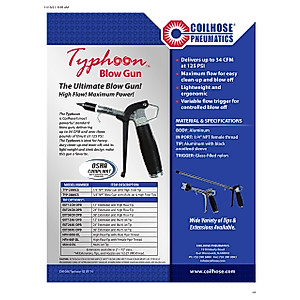 Coilhose Pneumatics TYP2524 Typhoon High Volume Blow Gun, 1/4-Inch NPT with 24-Inch Extension and High Flow Tip