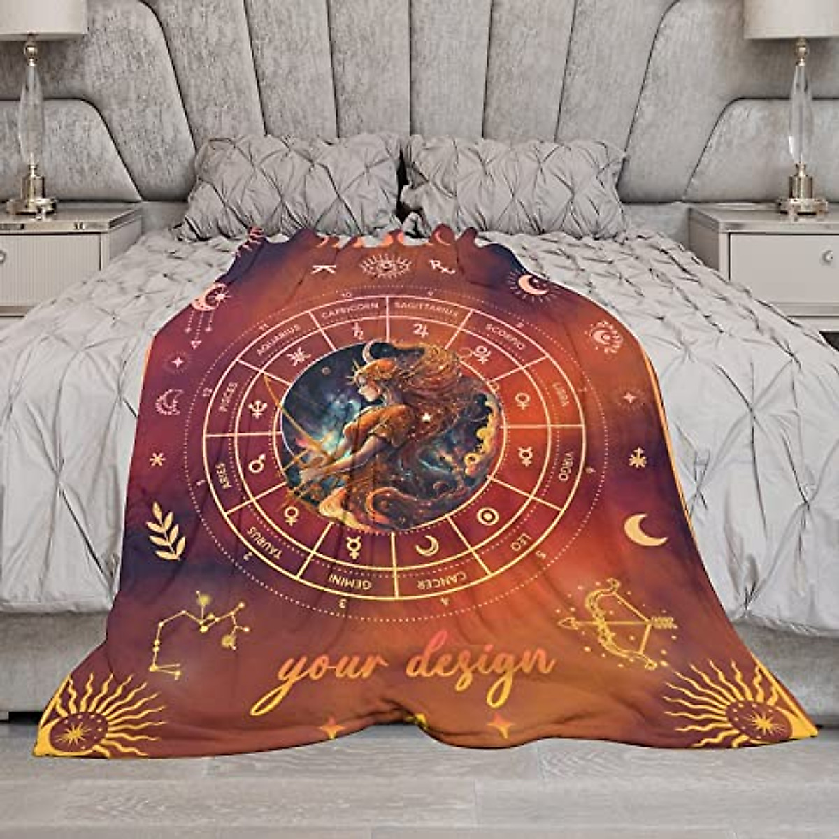 Custom Sagittarius Blanket Gifts, 50"x40" Rectangular Flannel Zodiac Throw Blanket Cozy, Personalized Blankets Gift for Boys Girls Teen Women Men Tarot Cards Lovers Birthday Anniversary Festival