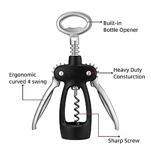 KITVINOUS Wine Opener, Premium Wing Corkscrew with No-Stick Worm, Multi-functional Wine Bottle Opener for Wine and Beer Bottles, Upgraded