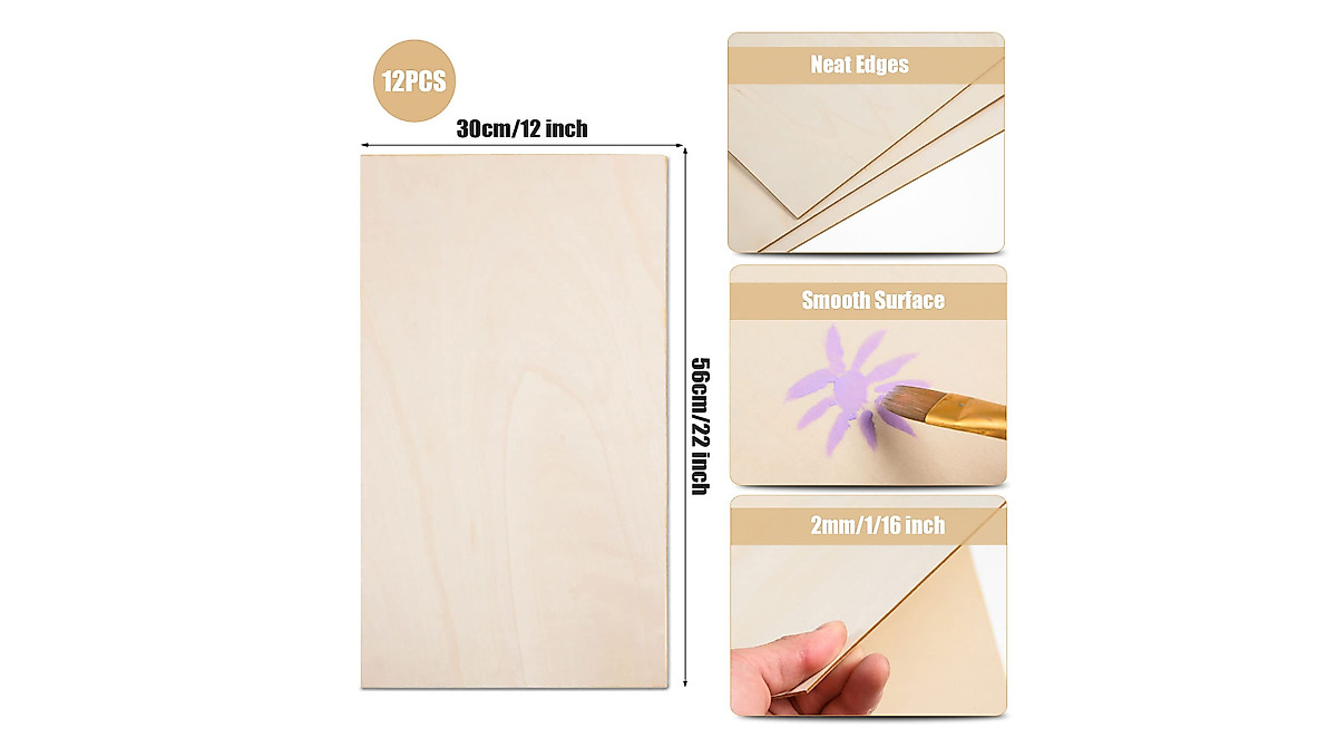 12 Pack 22 x 12 x 1/16 Inch-2 mm Thick Basswood Sheets for Crafts ...