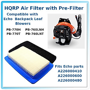HQRP 2-pack Filter and Pre-Filter Compatible with Echo A226000410 A226000600 A226000480 Fits Echo PB-770H, PB-770T, PB-760LNH, PB760LNT Backpack Leaf Blower