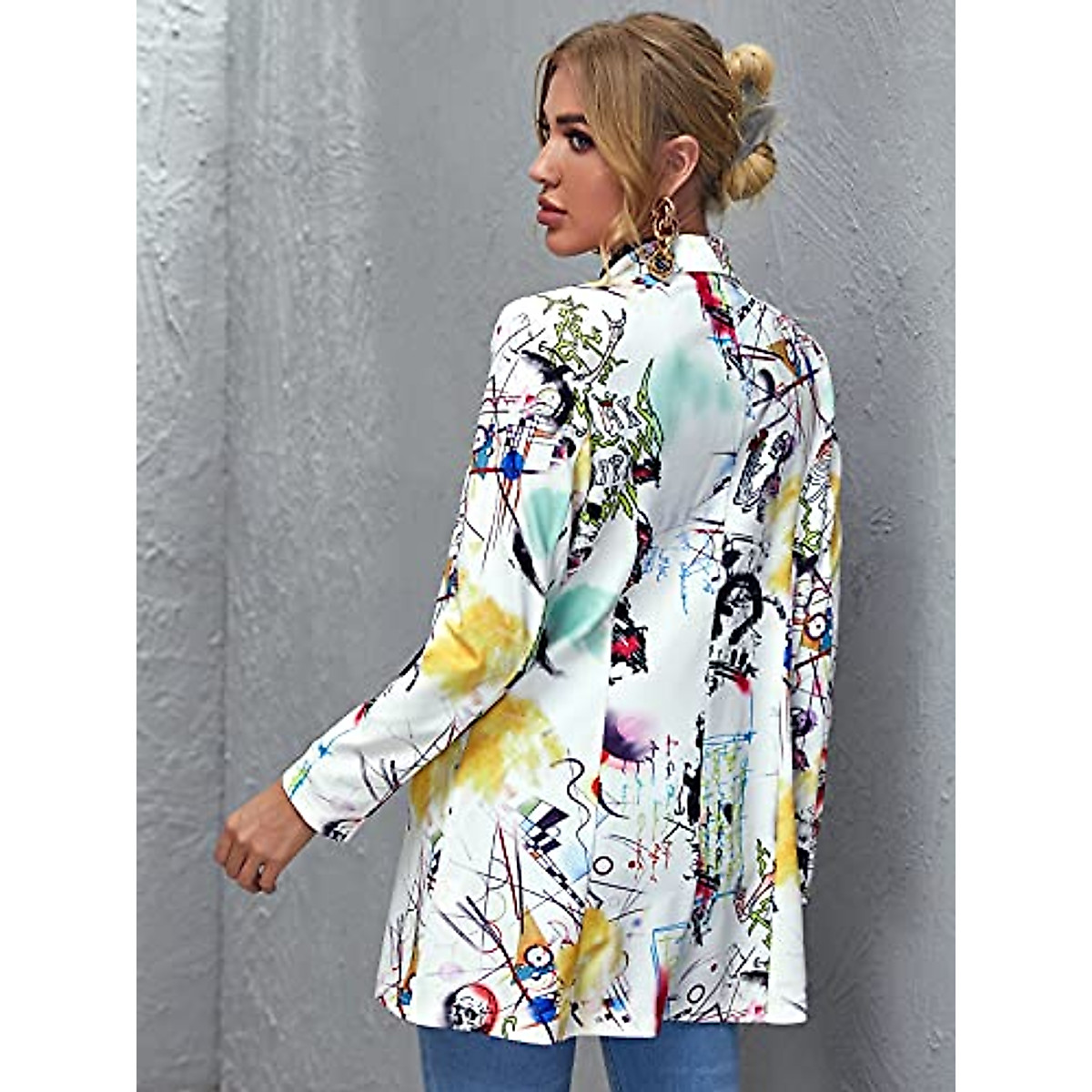 Floerns Women's Casual Long Sleeve Pop Art Colorful Blazer Graphic Work Suit Jacket Multi 1 L