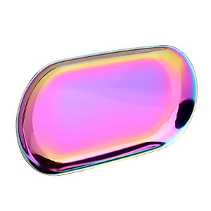 Fdit Nordic Style Storage Tray Cosmetics Jewelry Stainless Steel Cake Plate for Home Kitchen(Rainbow S)