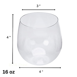 Papyon Unbreakable Plastic Wine Cups 16 oz, Clear Wine Glasses for Wedding, Parties, Events, Catering, BPA-Free, Reusable Shatterproof Stemless Wine Cups, Cocktail Glass (24-Pack, 16 oz)