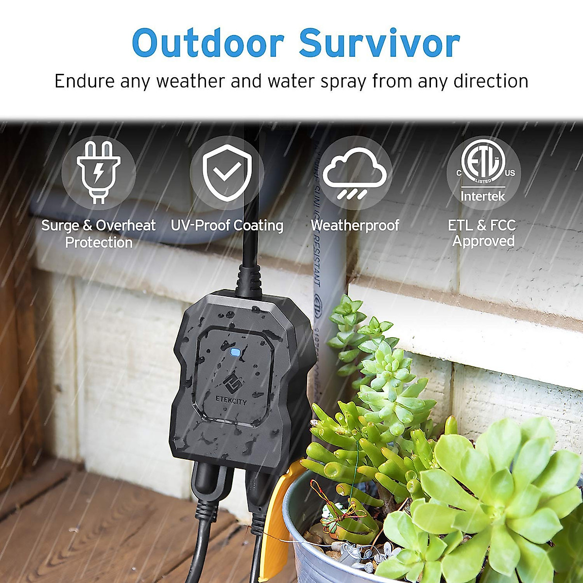 Smart Plug, Smart Home Outdoor Etekcity WiFi Outlet with 2 Sockets, Works with Alexa & Google Home, Wireless Remote Control, Energy Monitoring & Timer Function, IPX4 Waterproof, FCC and ETL Listed