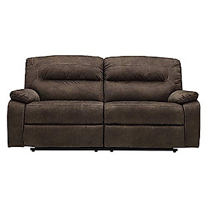Signature Design by Ashley Bolzano Faux Leather Double Seat Manual Reclining Sofa, Brown