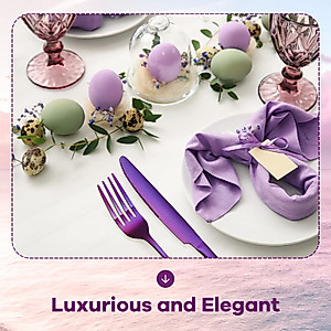 50 Pieces Purple Silverware Set Service for 10 Stainless Steel Flatware Set Metal Utensils Set Tableware Cutlery Set Including Knife Forks Spoons for Home Wedding Restaurant Table Dishwasher Safe