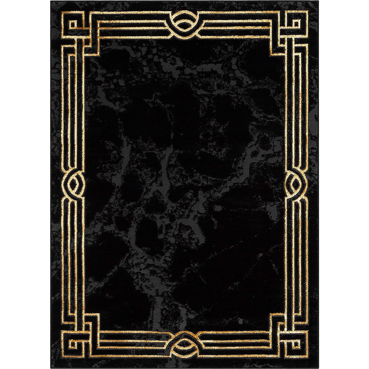 Well Woven Lezlee Abstract Modern 5'3" x 7'3" Area Rug Black Gold Marble Border - for Living Room, Dining Room, Bedroom