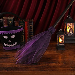 Veemoon Halloween Witch Flying Broom Mesh Tulle Removable Handle Witch Broom Masquerade Show Dress Up Wonder Broom Witch Broom for Halloween Cosplay Party (Random Colour)