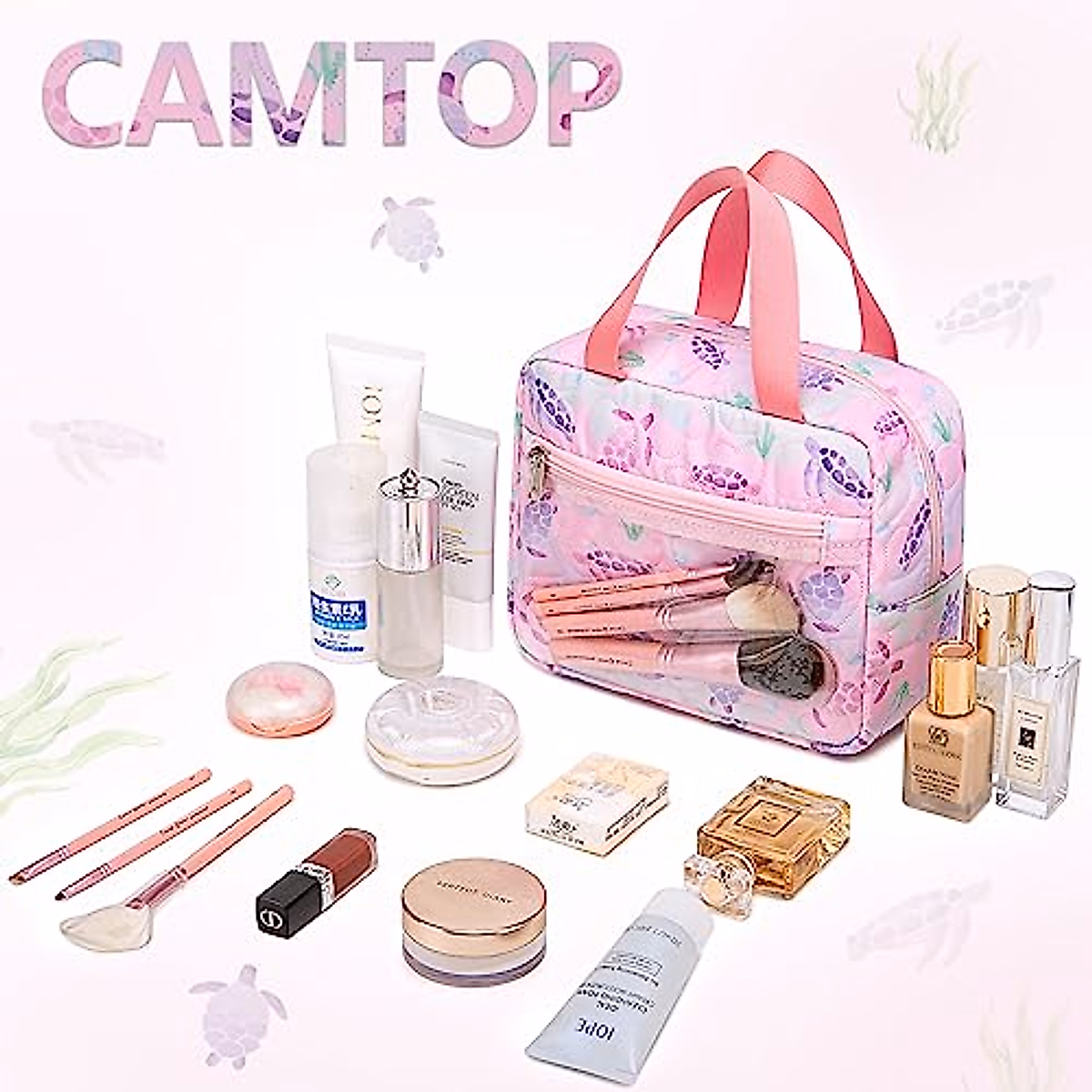 CAMTOP Makeup Bag Women Girls Cute Quilted Cosmetic Bags Travel Toiletry Purse Zipper Pouch(Pink Heart Quilted)