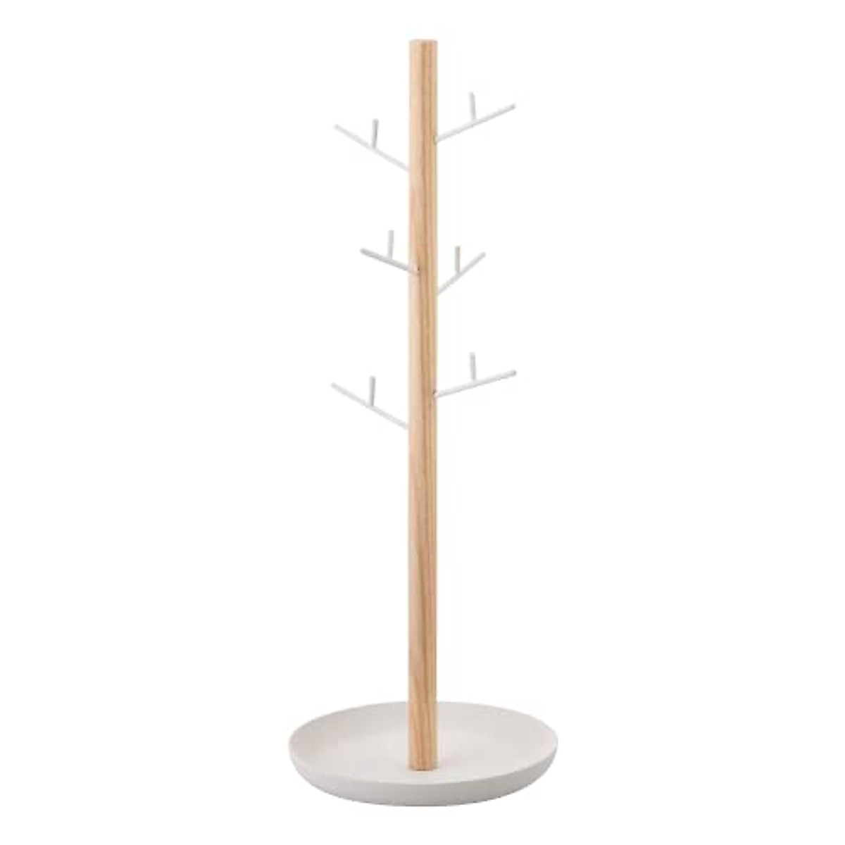YAMAZAKI Home Tosca Accessory Tree - Jewelry Organizer Stand With Tray - Steel + Wood,White
