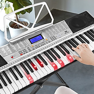 MUSTAR 61 Key Piano Keyboard, MEKS-400 Electric Piano Keyboard with Lighted Up Keys, Learning Keyboards Piano for Beginners, Piano Stand, LCD Screen, Headphones, Microphone, Kids Birthday Gifts