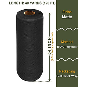 Tulle Fabric Roll, 54 Inch by 40 Yards Sheer Fabric Netting Matte Mesh Bolt for DIY Wedding Decorations, Gift Wrapping, Baby Shower, Tutu Skirt, Halloween Crafts, Christmas Party Supplies (Black)