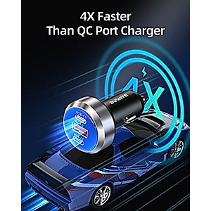USB C Car Charger, 65W 3-Port Super Fast Car Charger Adapter, PD & QC 3.0 Type C Cigarette Lighter USB Charger, USB C Car Phone Charger Adapter for iPhone 14 Pro Max/13, Samsung Galaxy, Google Pixel