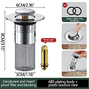 Bathroom Sink Stopper Hair Catcher,Pop Up Sink Drain Filter with Removable Stainless Steel Filter Basket Hair Catcher,Bathroom Sink Strainer,for Kitchen,Bathtub,Sink Water Pipe and Floor Drain