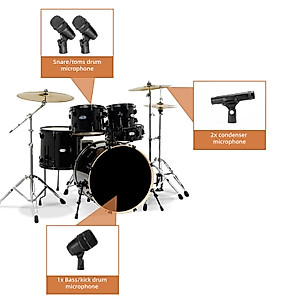 SENWOSI 7 Piece Metal Wired Dynamic Drum Mic Kit Kick bass, Tom/Snare Drum and cymbal mics for Performing and Recording Drummers - Comes with, Stand, Thread clamp, etc（G-7）