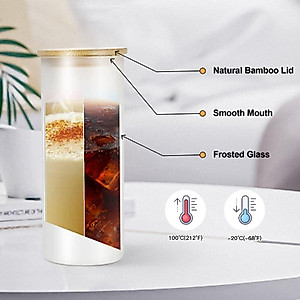AGH 25 Pack Sublimation Glass Blanks with Bamboo Lids and Straws 25 oz Frosted Sublimation Glass Cups Straight Skinny Sublimation Beer Can Glass Tumbler for Iced Coffee, Juice, Soda
