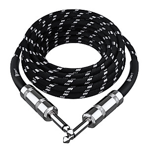 GearIT Audio Instrument Cable (25ft) 1/4 Inch to 1/4 inch Straight Male to Male for AMP Cord, Bass and Electric Guitar - Black/White