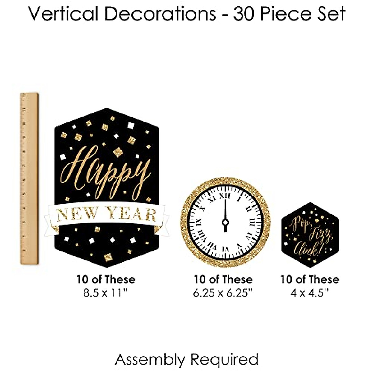 Big Dot of Happiness New Year’s Eve - Gold - New Years Eve Party DIY Dangler Backdrop - Hanging Vertical Decorations - 30 Pieces