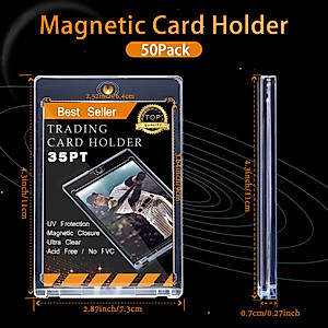35PT Magnetic Card Holders Trading Card Protectors Baseball Card Protectors Magnetic Card Sleeves for Game Sports Cards Baseball Cards Display (50 Pieces)