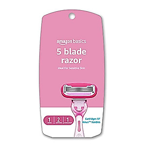 Amazon Basics 5 Blade FITS Razor for Women, Fits Amazon Basics and Venus Handles, Includes 1 FITS System Handle, 2 Cartridges & 1 Shower Hanger, Pink
