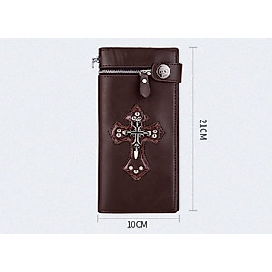 Wallet Men Punk Style Personality Long Wallet Skull Cross Retro Wallet (Color : Black B, Size : A)