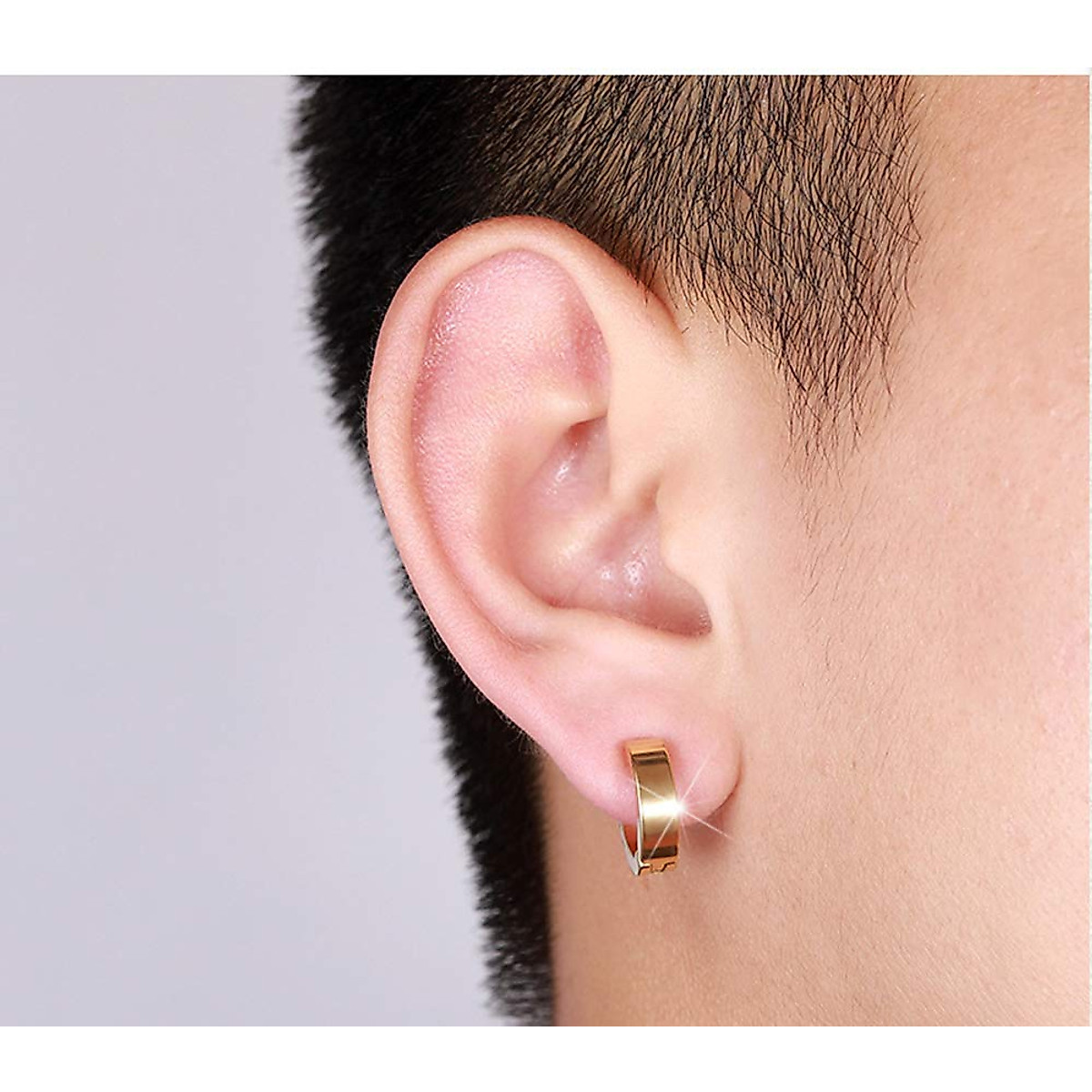 Stainless Steel Mens Womens Clip On Earrings Hoop Huggie Non-Piercing 3 Pairs (1 Pairs(gold))