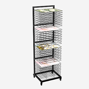 GARVIN Art Drying Rack for Classrooms,Art Studio, Art Clubs - Painting Drying Rack with 36 Removable Shelves - Stack Rack for Painting, Drawings - 4 Wheels 13 3/4" D x 17 1/2" W x 55 1/2" H, Black