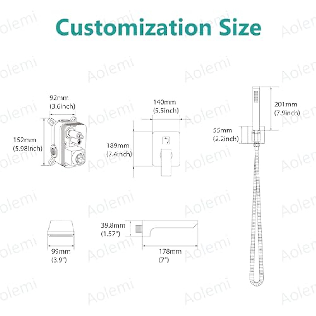 Aolemi Wall Mount Bathtub Faucet Wall Tub Filler Wall Mounted Tub Faucet 3.9" Waterfall Spout with Single Handle Metal Handheld Solid Brass Rough-in Valve,Matte Black