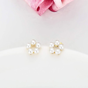 14K Solid Gold Pearl Earrings for Women, Quality Freshwater Cultured Pearl Studs Earrings Gold Jewelry Gift for Wife, Mother, Girl