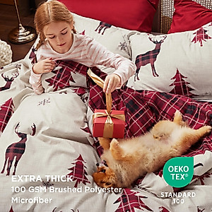 Bedsure Christmas Duvet Cover Queen - Christmas Bedding Queen Size, Reversible Buffalo Check Printed Christmas Plaid Duvet Cover, Includes 1 Duvet Cover and 2 Pillow Shams (Queen, Reindeer)