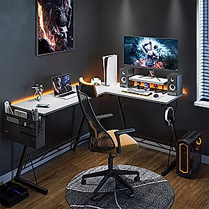 Casaottima L Shaped Desk Gaming Desk Home Office Desk Computer Desk with Round Corner, Large Monitor Stand