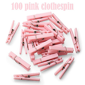 100 Mini Clothes Pin for Baby Shower Girl Game, 1.37 Inch Pink Plastic Small Clothespin Gender Reveal Party Favors (Pink)