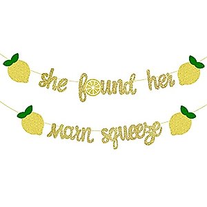 She Found Her Main Squeeze Banner for Lemon Theme Bridal Shower Bride to Be Bachelorette Wedding Engagement Party Supplies