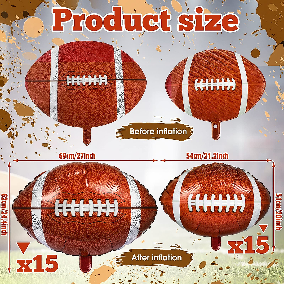 30 Pieces Large Football Foil Balloons for Football Party Decorations 27 Inches, 22 Inches Football Shaped Aluminum Foil Balloons Rugby Balloons for Sports Theme Birthday Party Favors