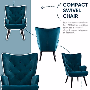 Accent Chairs Set for Living Room- Mid-Century Modern Comfy Reading Chair for Bedroom Adults Armchairs Sillones para Sala Sofa Tall Wingback Arm Chairs Microfiber Cushioned (Teal, 2 Chairs)