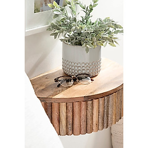 Kate and Laurel Reid Ribbed Wooden Floating Side Table, 20 x 11 x 6, Black, Modern Wood Floating Nightstand with Drawer for Extra Storage and Added Functionality