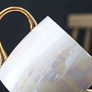 VanEnjoy 13.5oz Gold Rim Pink Cherry Blossom Ceramic Mug Porcelain Coffee Milk Tea Cups with Lid Gold Spoon,Tea Coffee Lovers Gift for Women Office