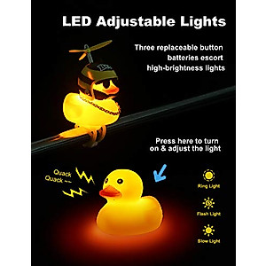 Duck Toy Car Decorations, Rubber Duck Car Ornaments for Dashboard, Yellow Duck Bike Bell with Propeller Helmet & Horn Light for Kids, Adults, Men, Women (Bee)