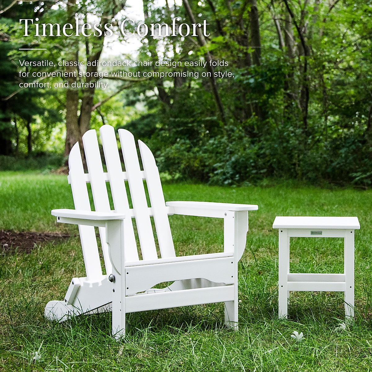 DuroGreen Folding Adirondack Chairs Made with All-Weather Tangentwood, Set of 2, Oversized, High End Patio Furniture for Porch, Lawn, Deck, or Fire Pit, No Maintenance, USA Made, White