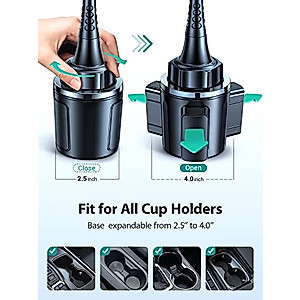 𝗨𝗽𝗴𝗿𝗮𝗱𝗲𝗱 15'' Cup Holder Phone Mount [𝗦𝘁𝗮𝗯𝗹𝗲 & 𝗦𝗲𝗰𝘂𝗿𝗲] Cup Phone Holder for Car, Adjustable Long Neck Phone Cup Holder for Car, Truck, SUV, Fit for iPhone 14 13 Pro Max, All Phones