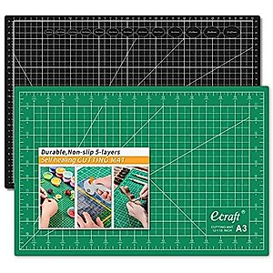 Ecraft Self Healing Cutting Mat: 12" x 18"(A3) Double Sided 5-Ply Fabric Cutting Mat for Sewing, Quilting, Scrapbooking And All Arts &Craft Projects Gridded Rotary Cutting Board Mats,Green/Black