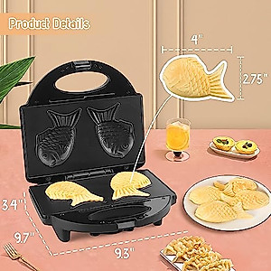 FineMade Taiyaki Fish Waffle Maker Machine with Non Stick Cooking Plate, Electric Japanese Fish Shaped Waffle Iron Pan, Korean Bungeoppang Pan, Recipe Included