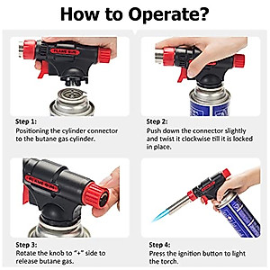 SINKUG Cutting Torches, Blow Torches with Adjustable Continuous Flame,Butane Lighter Blow Torch Cooking Torch Refillable for Desserts,Creme Brulee,Baking and Soldering