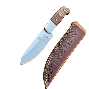 Custom Handmade Hunting Camping knife with Leather Sheath Rose wood Handle Razor Sharp beautiful Design Full Tang J2 Steel